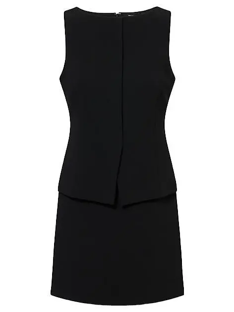 Theory Boat-neck Sleeveless Woven Mini Dress - Black