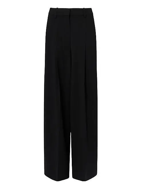 Theory Pleated Wide-leg Woven Trousers - Black