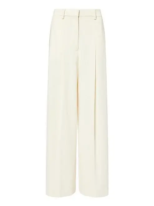 Theory Pleated Wide-leg Woven Trousers - Rice