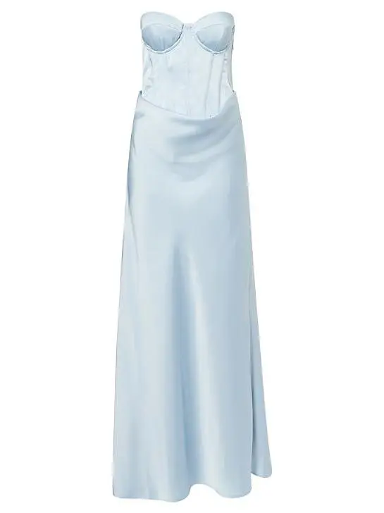 ROTATE BY BIRGER CHRISTENSEN Corset Draped Satin Maxi Dress - Plein Air