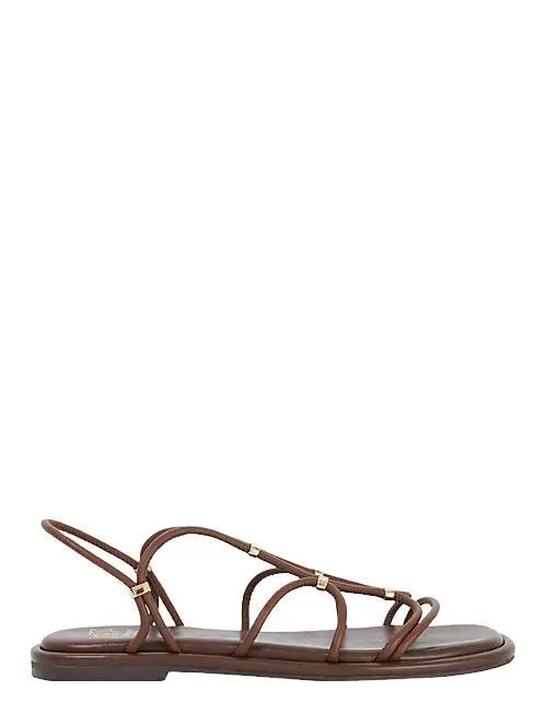 DUNE Leola Leather Flat Sandals - Brown Leather