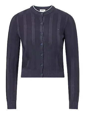 ADANOLA Striped Ribbed Knit Cardigan - Midnight Blue/ocean Blue