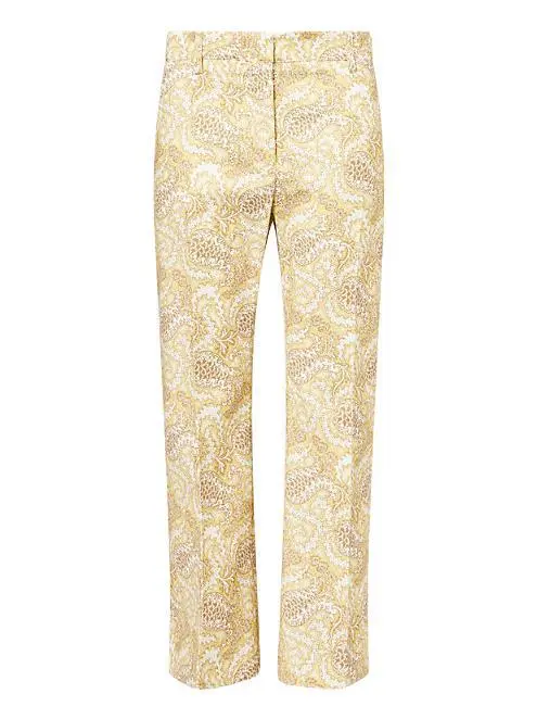 Max Mara Floral Print Straight Cotton Trousers - 008 Light Yellow