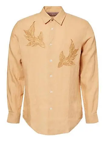 Paul Smith Bird-embroidered Long-sleeve Linen Shirt - Yellow