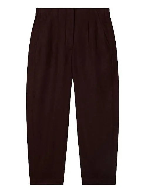 Whistles Barrel-leg Mid-rise Linen Trousers - Brown