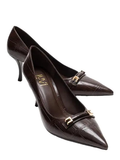PROLOGUE SHOES Poesy Pointed-toe Stiletto Pump - Brown Print