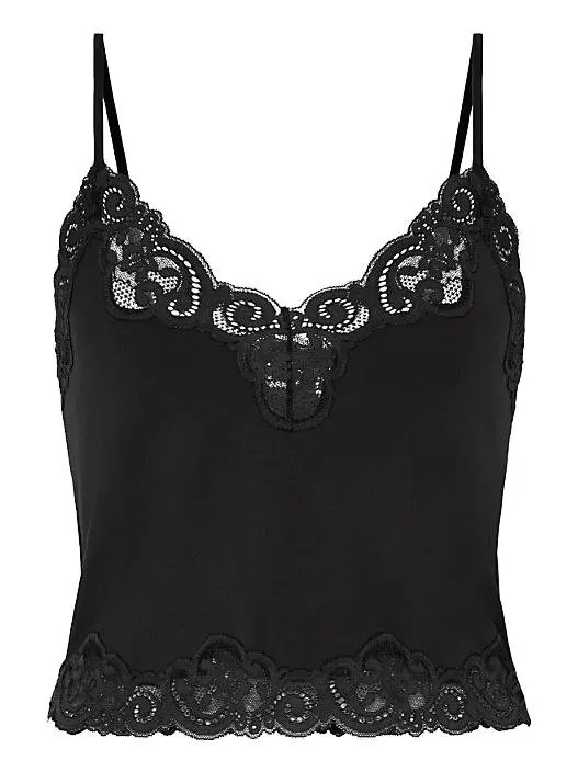 SAVAGE X FENTY Lace-trim Woven Cami Top - Black Caviar