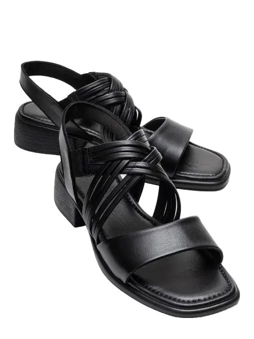 FOREVER & ALWAYS SHOES Livello Leather Multi Strap Sandal - Black