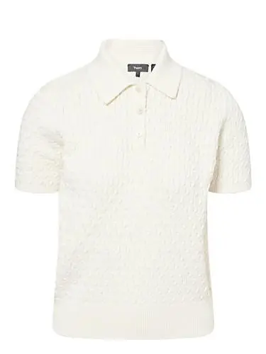 Theory Cashmere Cable-knit Polo Shirt - Ivory