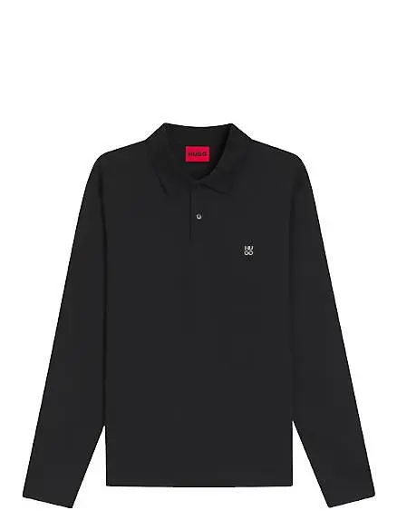 Hugo Stacked Logo-appliqué Long-sleeved Stretch Cotton-blend Polo Shirt - Black