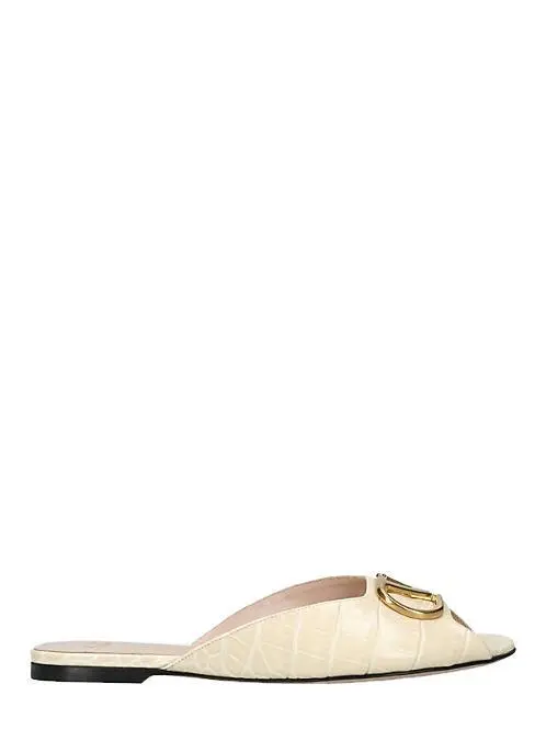 Valentino Garavani Vlogo Patent-leather Slides - Cream