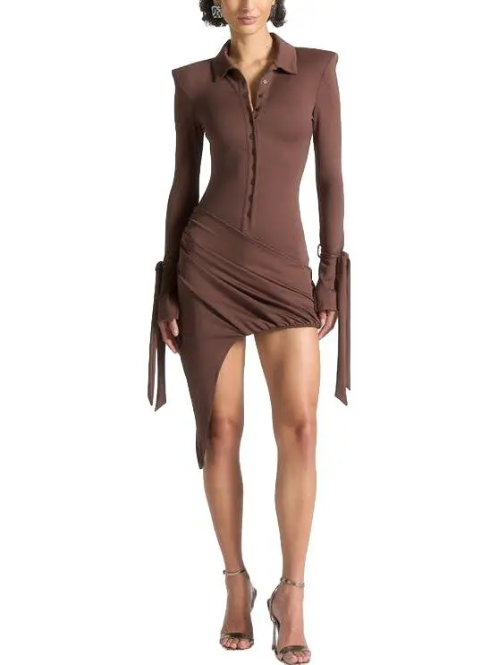 Manière De Voir Draped Asymmetric Mini Dress - Brown