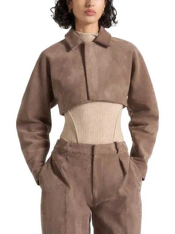 Manière De Voir Elya Suede Cropped Jacket - Taupe