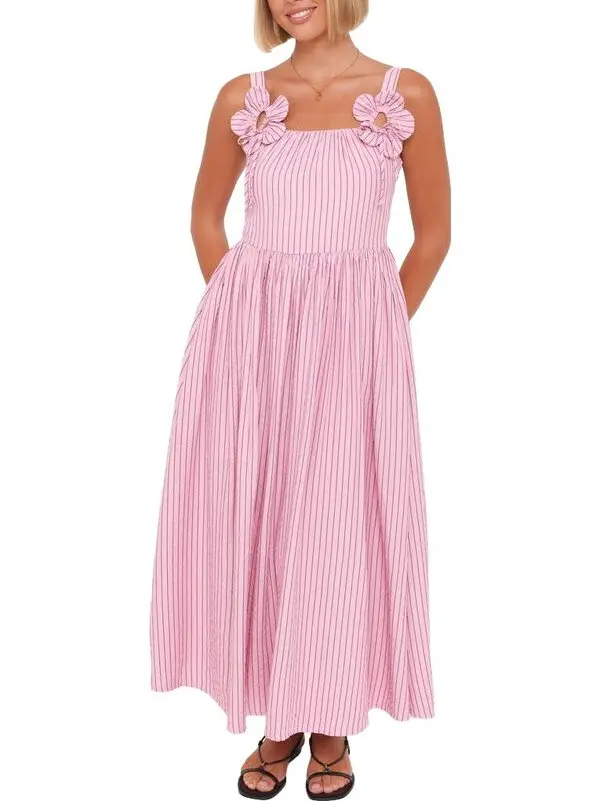 PETAL & PUP Alden Maxi Dress - Pink/white Stripe