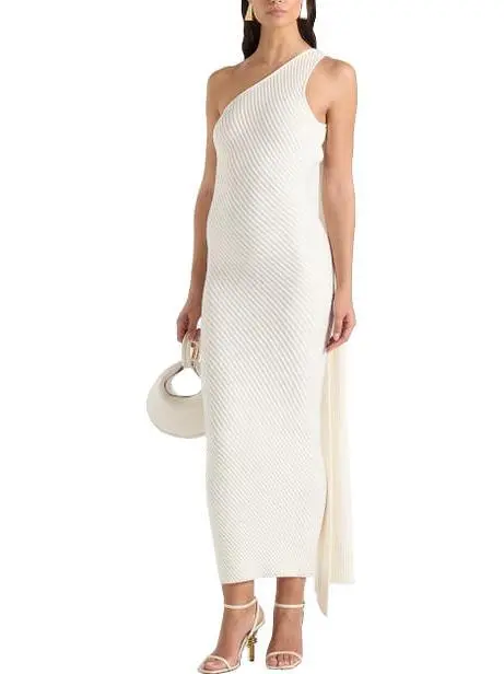 Manière De Voir Asymmetric Knit Midaxi Dress With Scarf - Cream