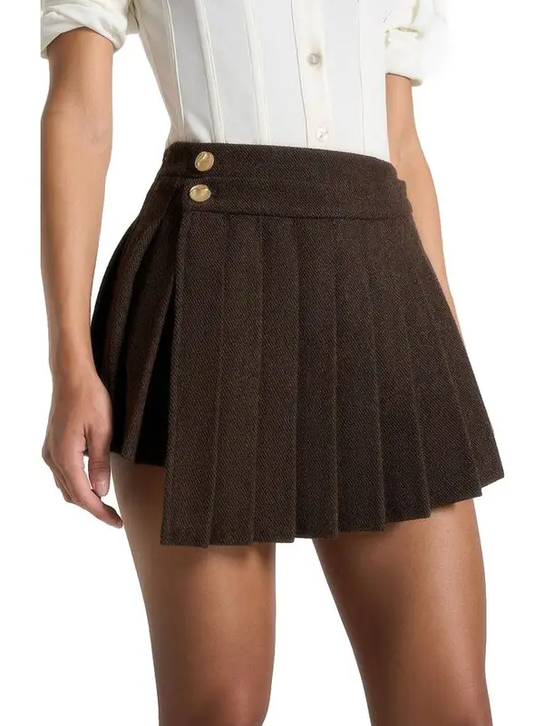 Manière De Voir Wool Asymmetric Pleated Mini Skirt - Brown