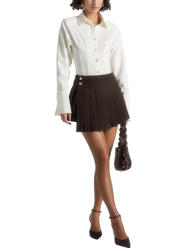 Manière De Voir Wool Asymmetric Pleated Mini Skirt - Brown