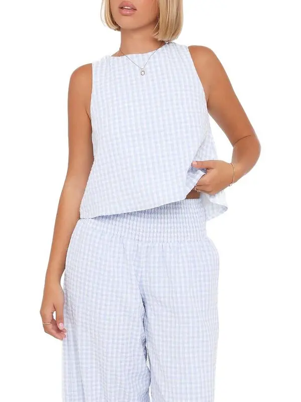 PETAL & PUP Gingham Tank And Wide Leg Pants Set - Blue Gingham
