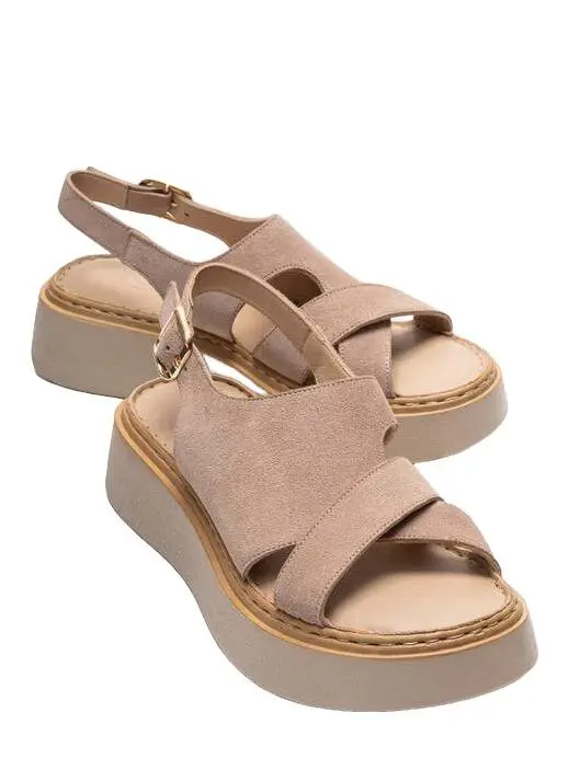 FOREVER & ALWAYS SHOES Vien Leather Platform Sandal - Beige Suede