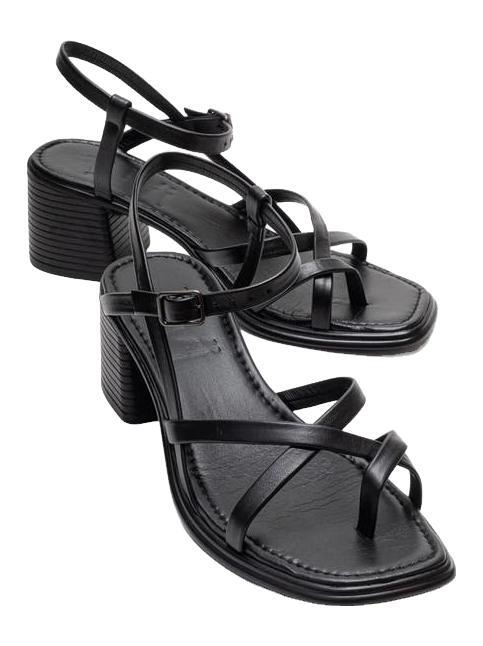 FOREVER & ALWAYS SHOES Leather Block Heel Sandal - Black