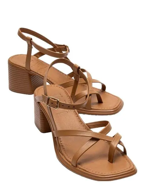 FOREVER & ALWAYS SHOES Leather Block Heel Sandal - Cognac