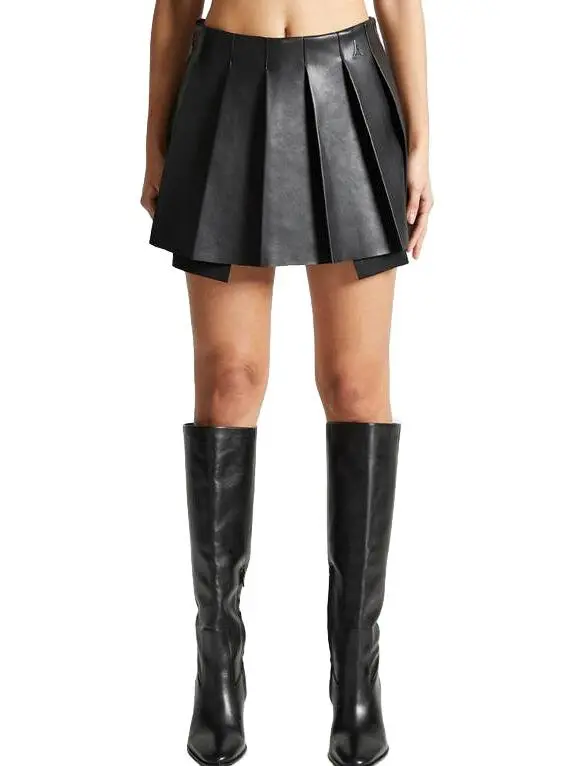Manière De Voir Leather Pleated Skort - Black