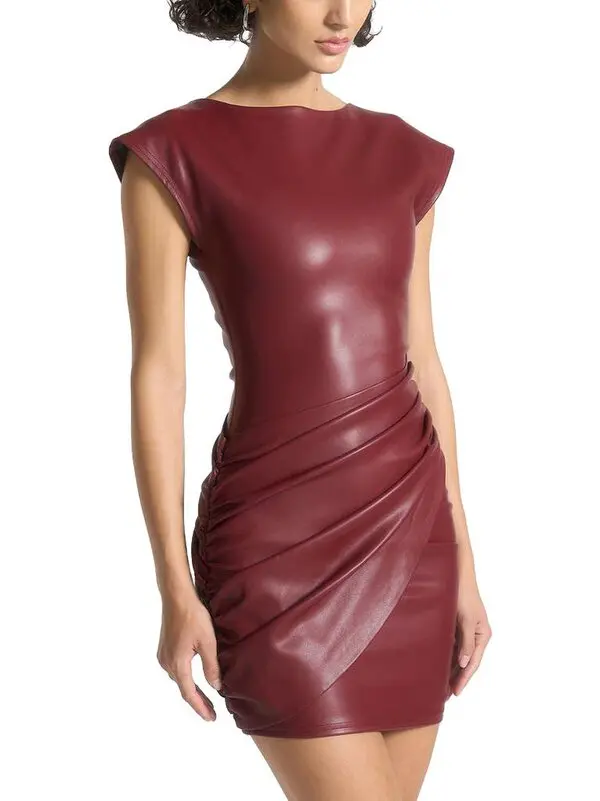 Manière De Voir Leather Gathered Mini Dress - Red