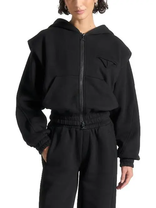 Manière De Voir Louna Wide Shoulder Zip Through Hoodie - Black