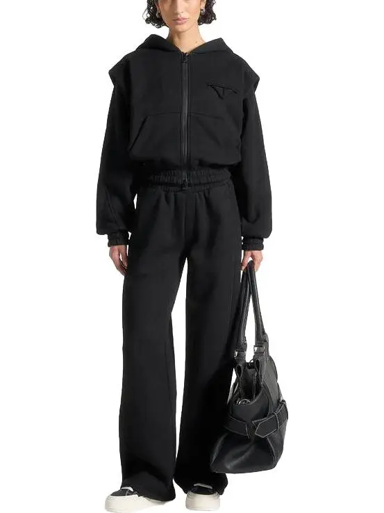 Manière De Voir Louna Wide Shoulder Zip Through Hoodie - Black