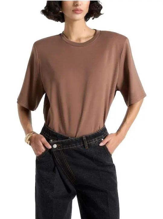 Manière De Voir Mia Wide Shoulder Bodysuit T-shirt - Brown