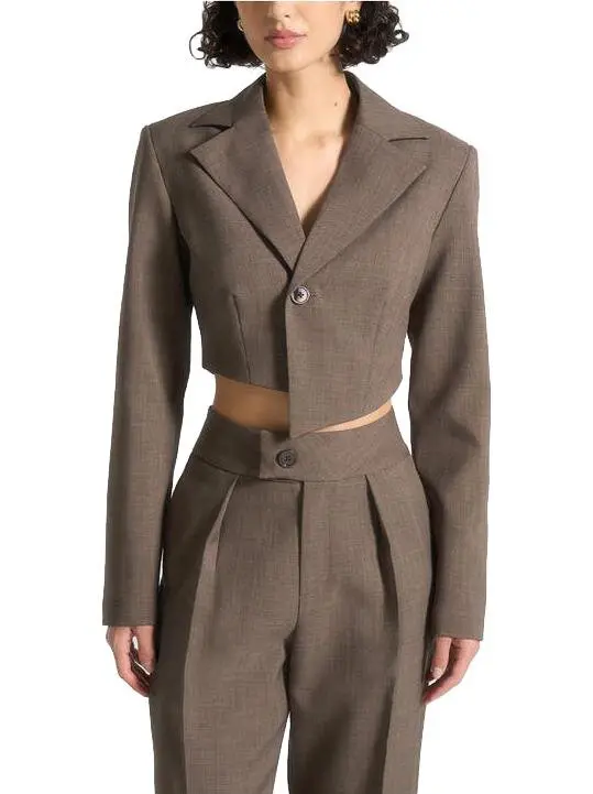 Manière De Voir Asymmetric Cropped Tailored Blazer - Dark Taupe