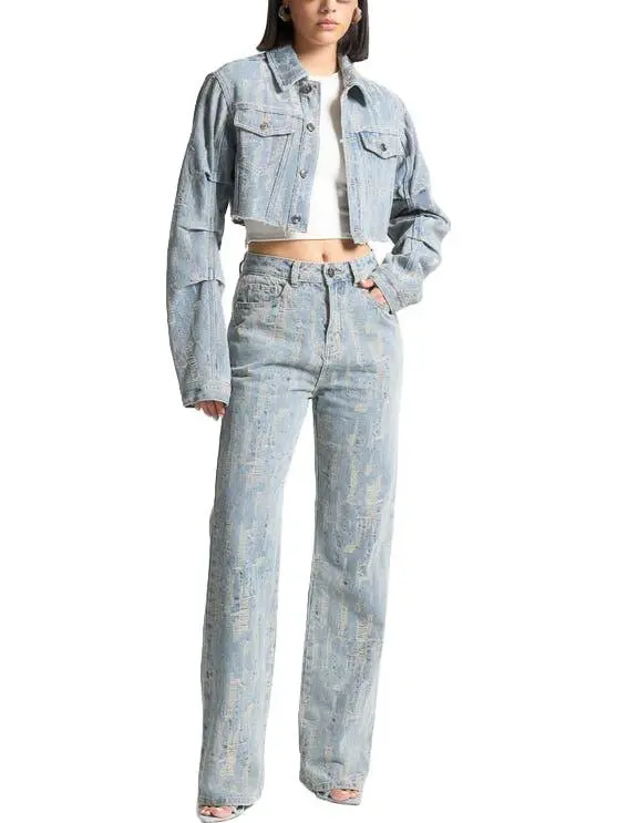 Manière De Voir Florence Distressed High Rise Straight Leg Jeans - Mid Blue