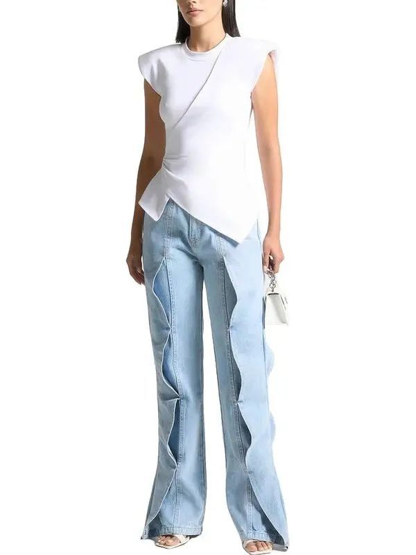 Manière De Voir Wide Shoulder Ruched Waist Top - White