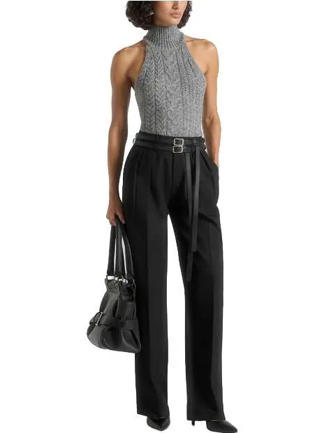 Manière De Voir Tailored Straight Leg Trousers With Double Belt - Black