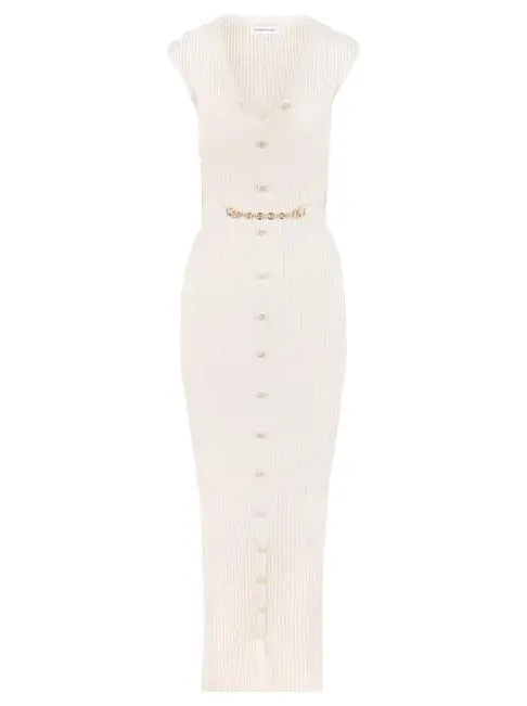 Manière De Voir Helene Knitted Midaxi Dress With Belt - Beige