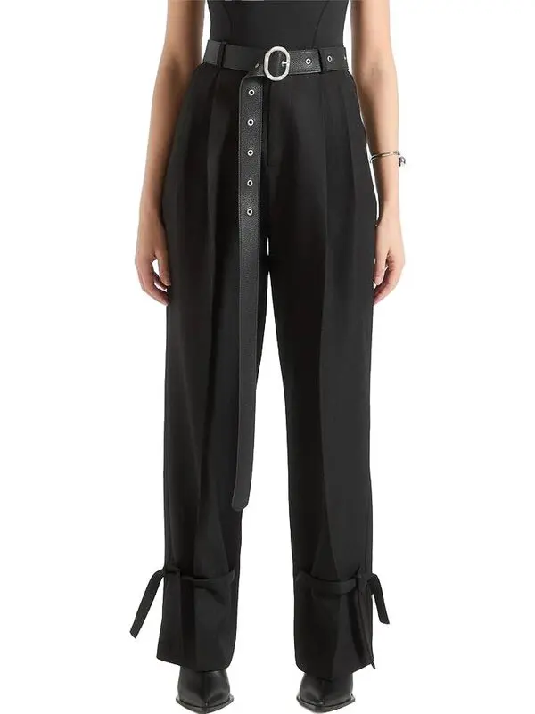 Manière De Voir Tailored Trousers With Oversized Belt And Ankle Ties - Black