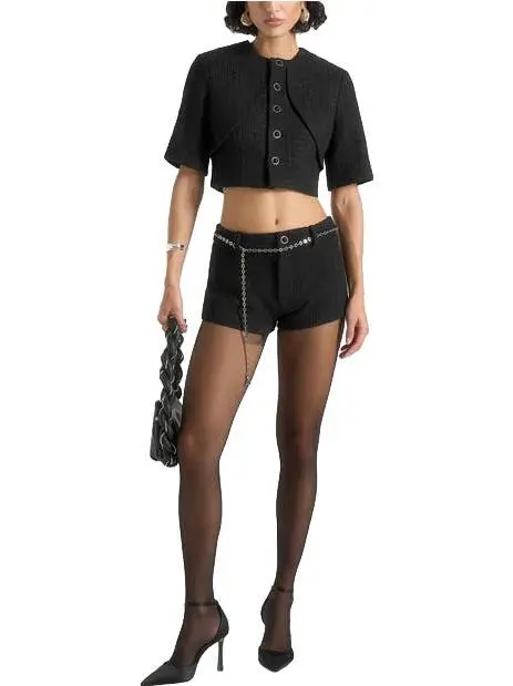 Manière De Voir Alba Tweed Mock Neck Top - Black