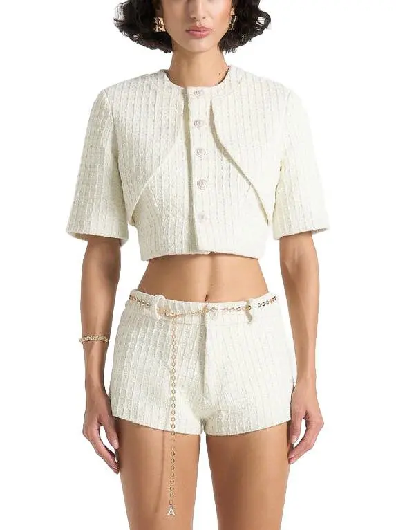 Manière De Voir Alba Tweed Mock Neck Top - Cream