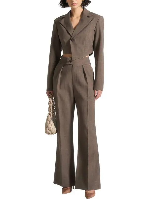 Manière De Voir High Waisted Tailored Trousers - Dark Taupe