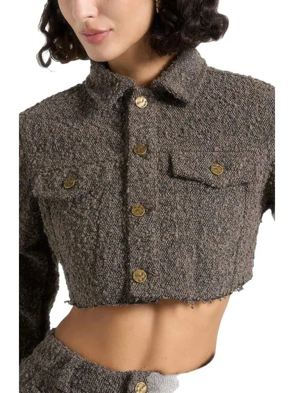 Manière De Voir Catherine Cropped Boucle Denim Jacket - Brown