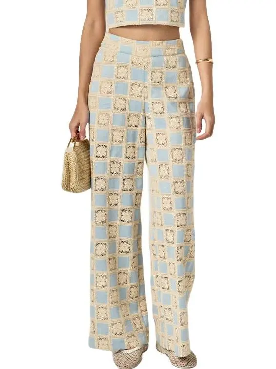 English Factory Embroidered Wide Leg Pants - Powder Blue