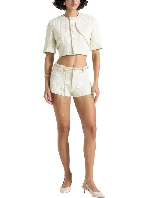 Manière De Voir Elina Tweed Mini Shorts With Belt - Cream