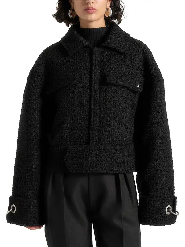 Manière De Voir Naela Boxy Tweed Jacket With Cuff Detail - Black