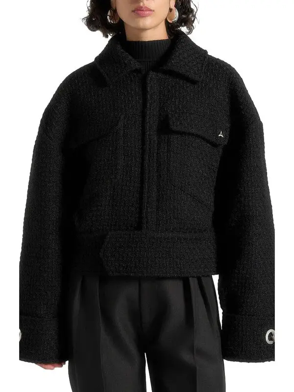 Manière De Voir Boxy Tweed Jacket With Cuff Detail - Black