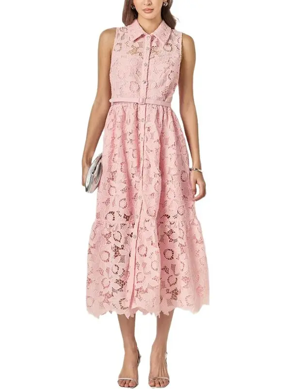 English Factory Sleeveless Lace Shirtdress - Pink