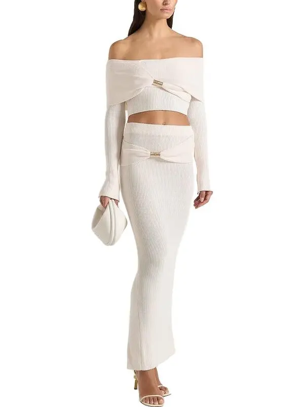 Manière De Voir Asymmetric Midaxi Skirt With Hardware Detail - Cream