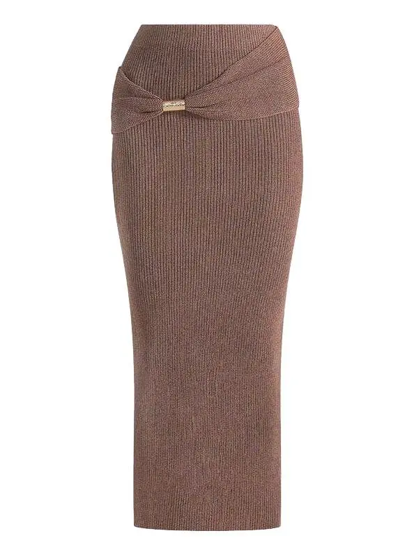 Manière De Voir Asymmetric Midaxi Skirt With Hardware Detail - Taupe
