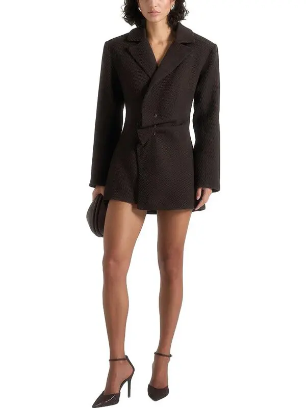 Manière De Voir Sylvie Oversized Wool Asymmetric Blazer Dress - Brown