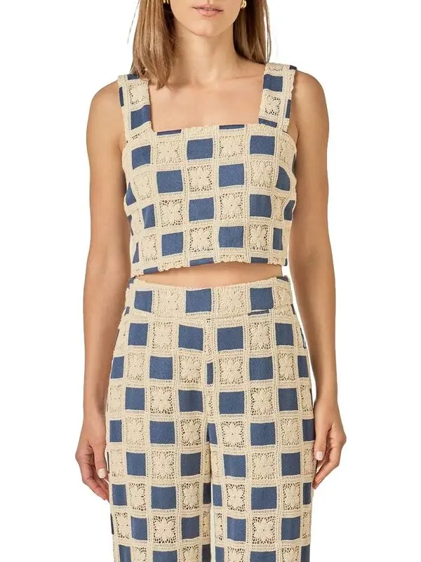 English Factory Crochet Inset Crop Top - Navy
