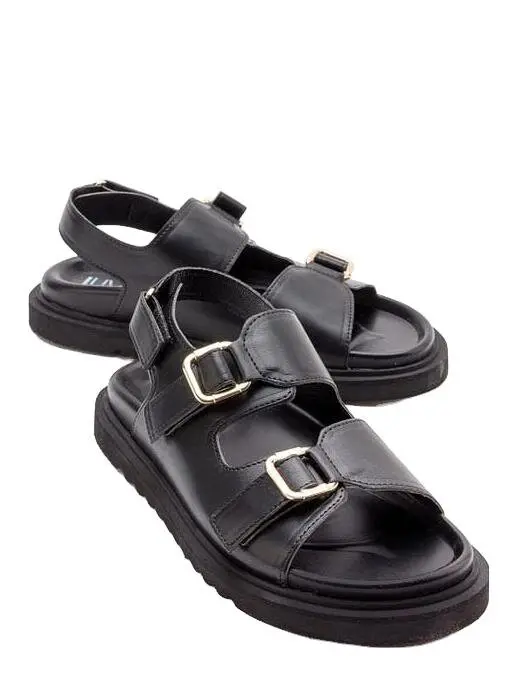 PROLOGUE SHOES Hermosa Double Strap Sandal - Black